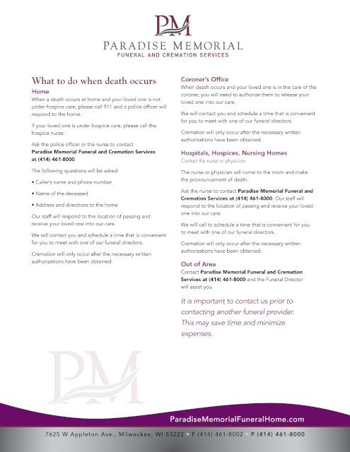 Forms Library - Paradise Memorial Funeral